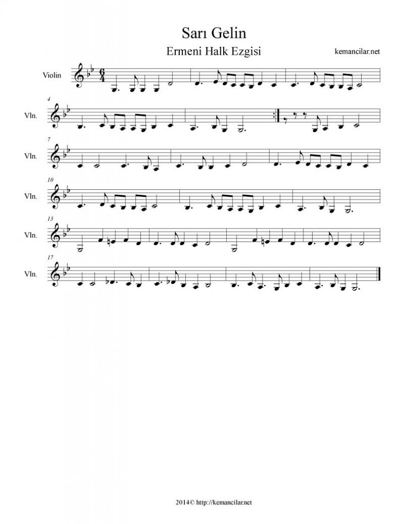 Sarı Gelin Notaları | Kemancılar.net